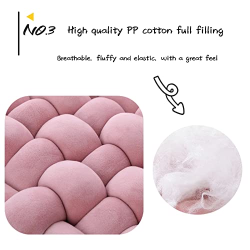 XVTRU Knot Throw Pillows Square Decorative Cushion Velvet Hand Knotted Pillow 13 Inch Sofa Lumbar Pillow for Living Room Bay Window Knot Floor Pillows Home Decorative Plush Cushion
