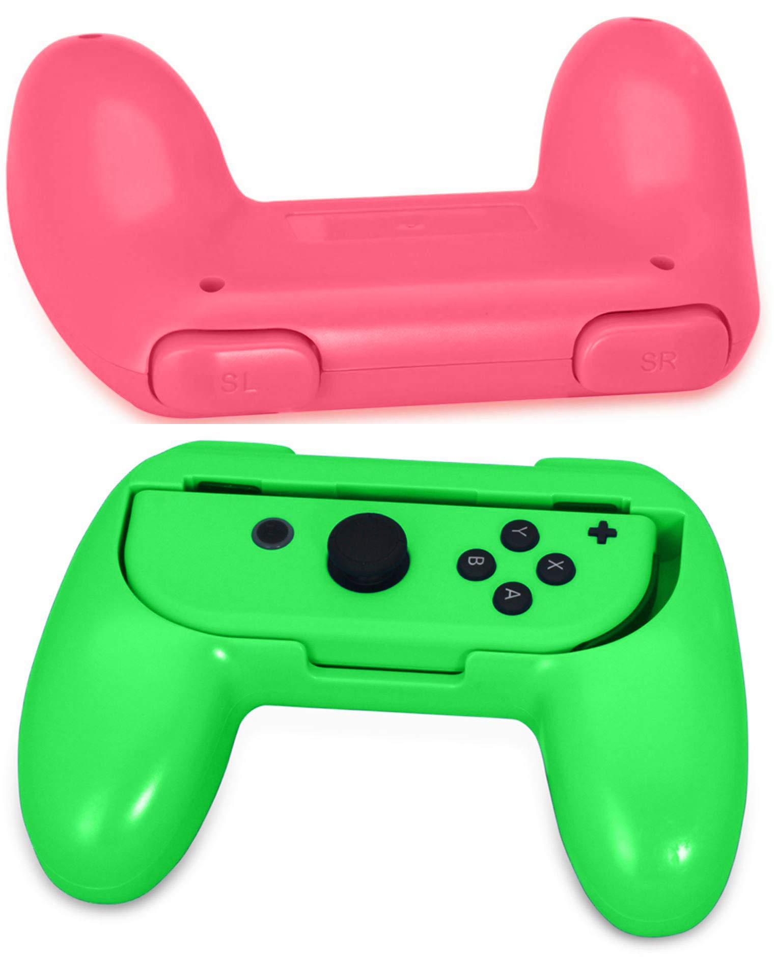 Pokanic Switch Hand Grips 2 Pack Compatible with Nintendo Switch Grips Pro Controllers, Holder, Pads, Wear Resistant Handle Kit, Scratch Fee, Non-Slip Accessories (Green and Pink)