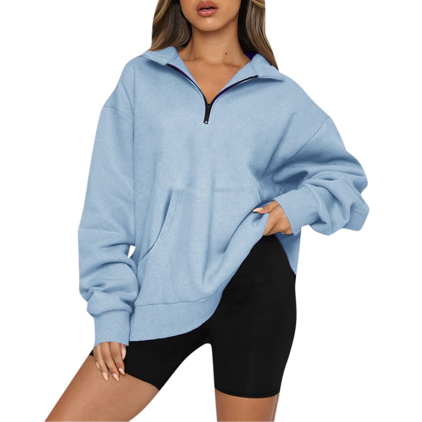 Sweatshirt For Womens Oversized Half Zip Pullover Long Sleeve Sweatshirt,clothing deals of the day women,womens clearance tops, coupons,cheapest thing on Blue