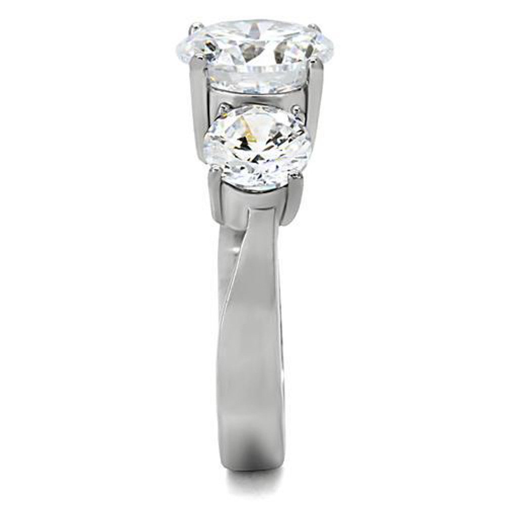 Marimor Jewelry Women's Three Stone Zirconia Stainless Steel Anniversary Engagement Ring Size 7