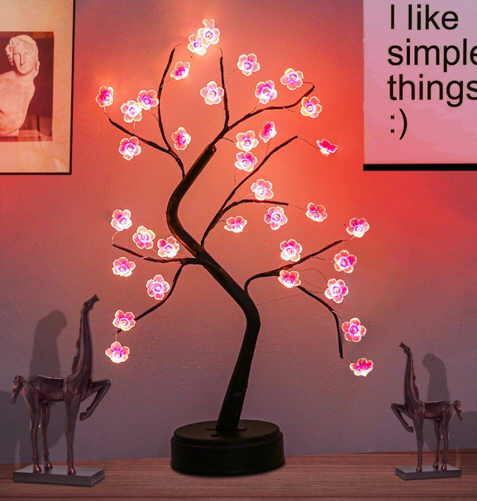 OTAVILEM Bonsai Tree Light, Tree Lamps for Living Room, Cute Night Light for House Decor, Good for Gifts, Home Decorations, Weddings, Christmas and More (Pink Cherry Blossom, 36 LED)