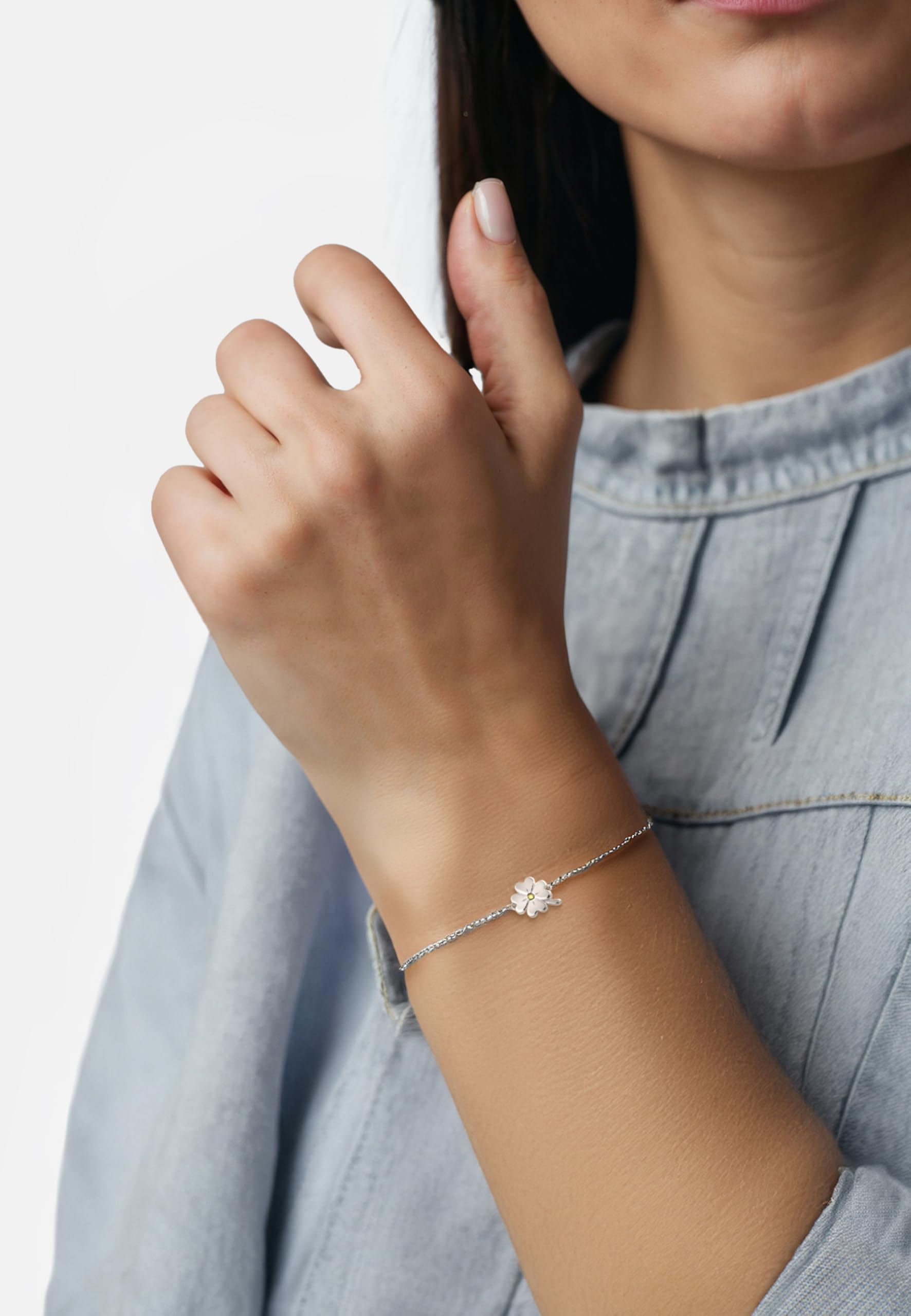 Sofia Milani - Solid 925 Sterling Silver Bracelet for Women - with Zirconia Stone - Cloverleaf Pendant - B0276