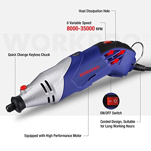 WORKPRO Rotary Tool Kit, 6 Variable Speed, Engraver, Sander, and Polisher with 141Pcs Accessories - Perfect for Grinding, Cutting, Wood Carving, Sanding, and Engraving