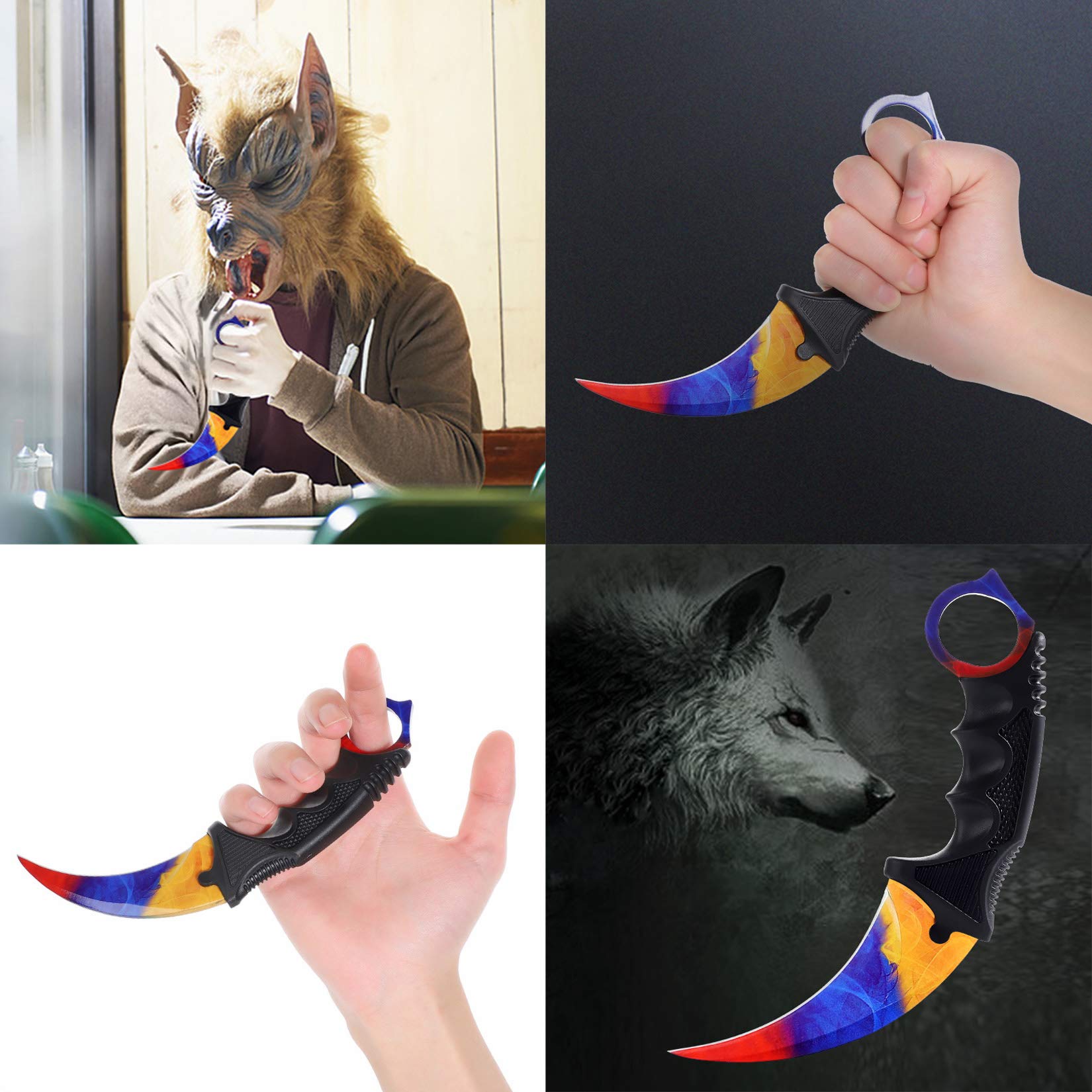 TOPOINT 2 Packs Karambit Knife Fixed Blade Knife with Sheath and Cord Karambit Knife for Hunting Camping, Field Survival,Collection (Fade Yellow&Red)