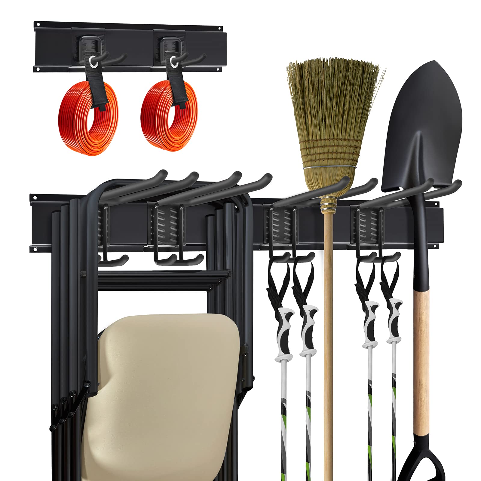 Mayyol Garage Tool Storage Racks - Wall Mount Lawn Organization - Yard Tools Hanger - Organizer Holder with Adjustable Heavy Duty Hooks for Garden Tools - Max Load 350lb, Black