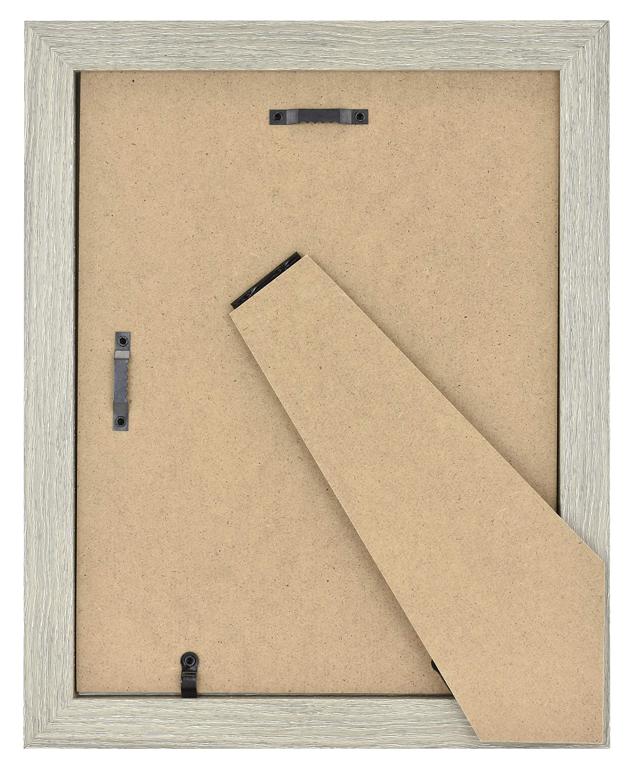 MCS Studio Gallery 8.5x11 Picture Frame Gray Woodgrain, Rectangle Photo Frame for Photos, Posters & Art Prints & Easel for Tapletop Display (2-Pack)