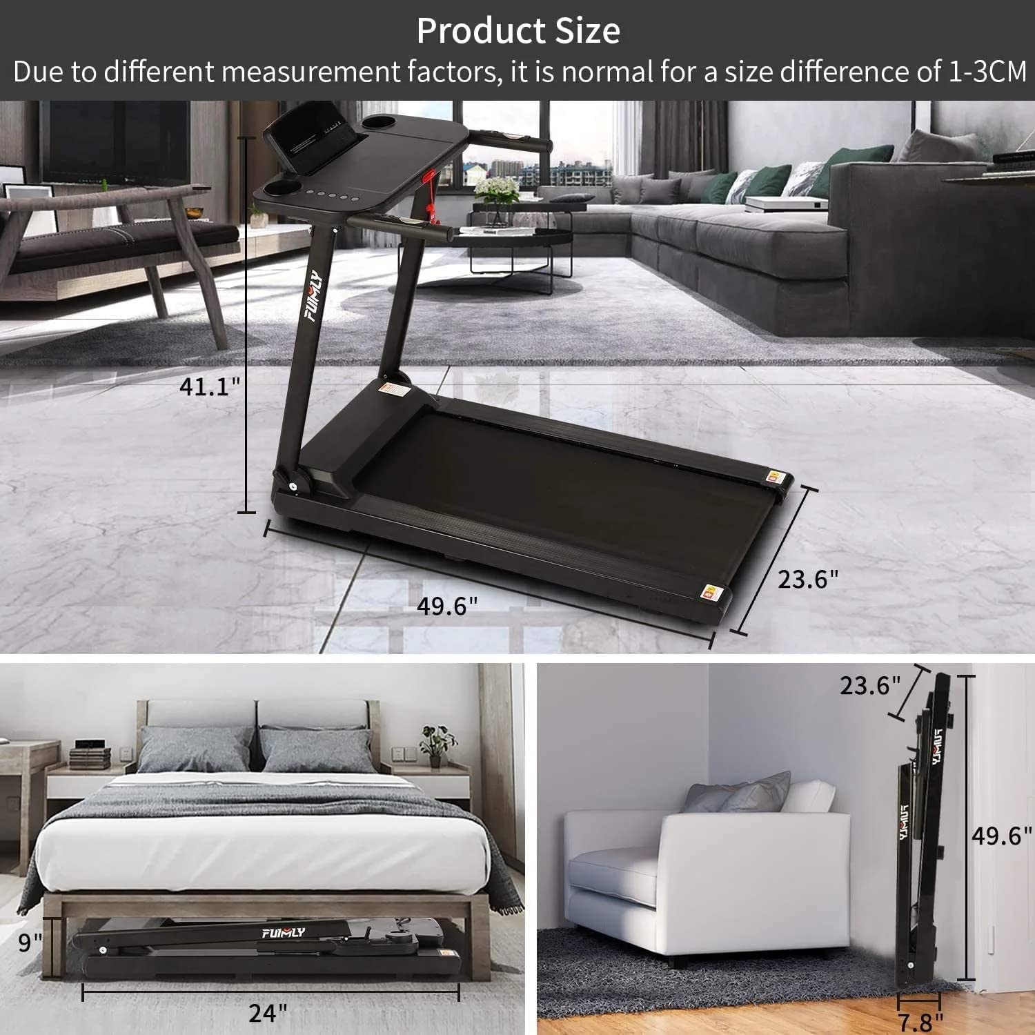 Treadmill with Large Desk, Folding Electric Treadmills, Pet Treadmill, LCD Display, Bluetooth Speakers, Walking Jogging Running Machine for Home/Office Use TR11601