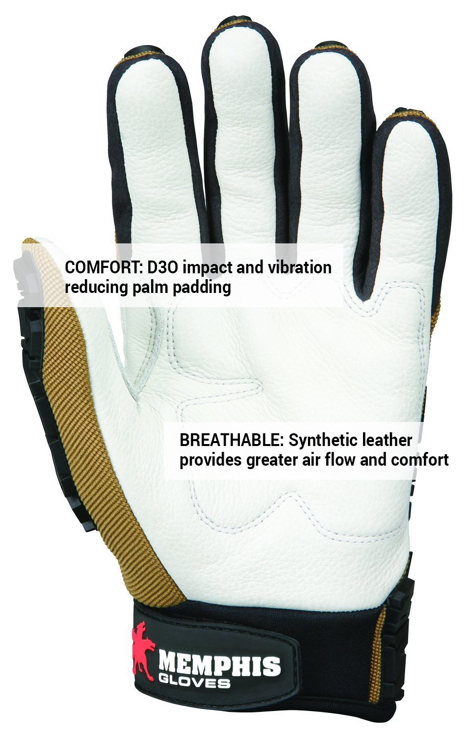 MCR Safety PD2903M Predator Multitask Grain Cow Leather Palm, Breathable, Padded Gloves, Tire Tread Backing, White, Medium, 1 Pair