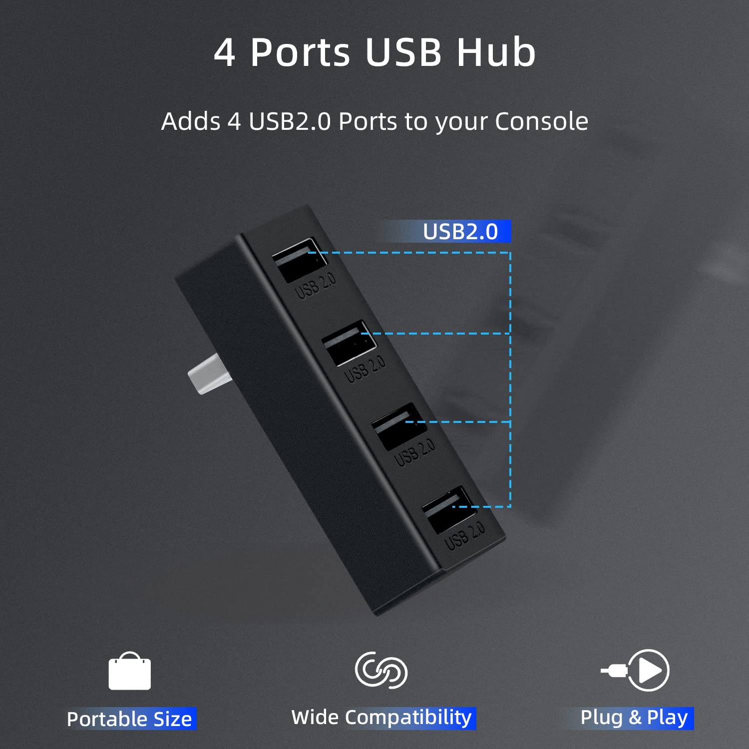 Mcbazel 4 Ports USB Hub 2.0 for Xbox Series X/S, Portable High Speed USB Hub Splitter Expansion Adapter Accessories Compatible with Xbox Series X/S Console - Black