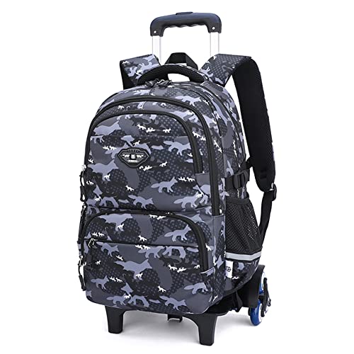 Mfikaryi Animal Prints Elemetary Rolling Backpack,Kids Wheeled School Book Bag,Casual Trolley Daypack for Boys