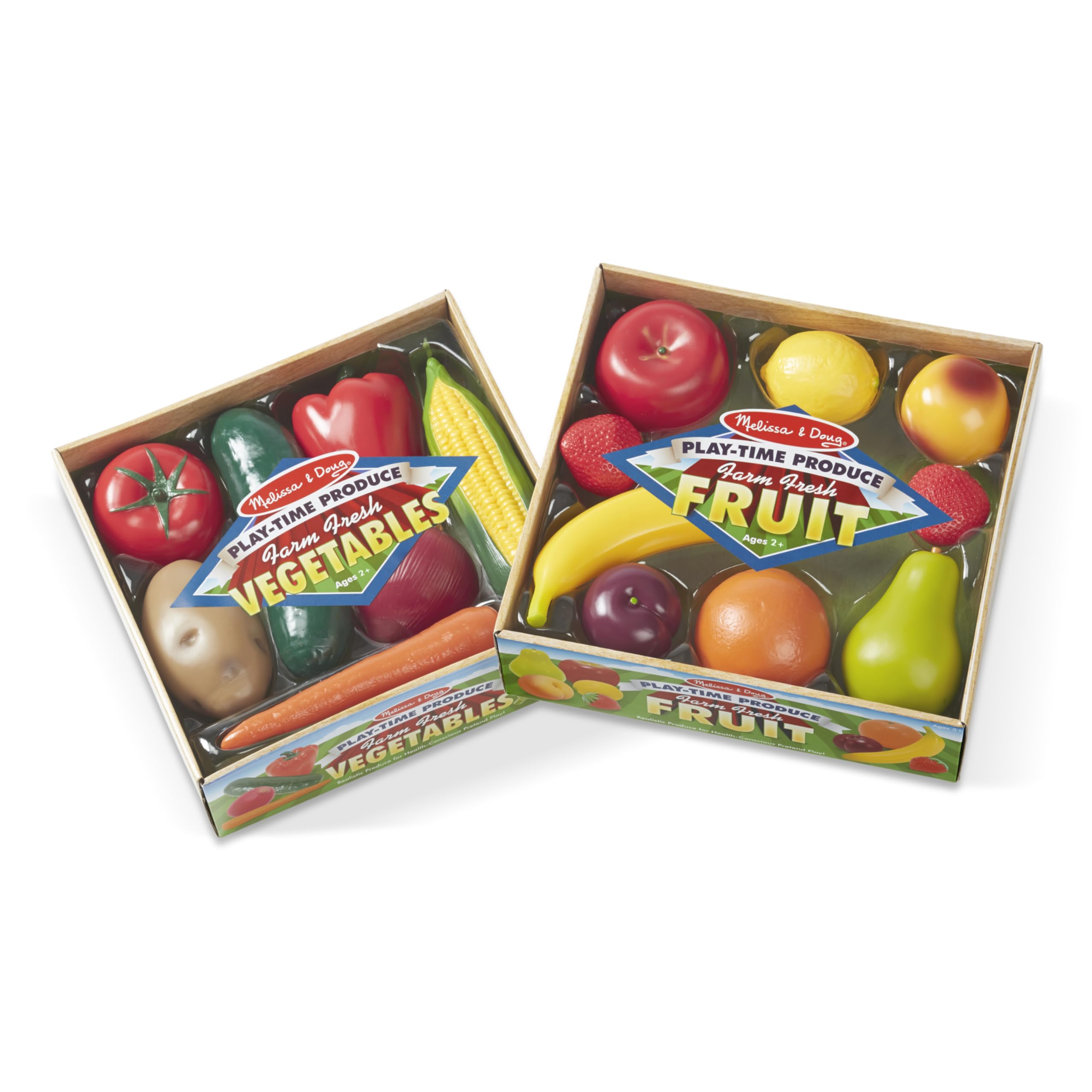 Melissa & Doug Play-Time Produce Fruit (9 pcs) and Vegetables (7 pcs) Realistic Play Food,Orange