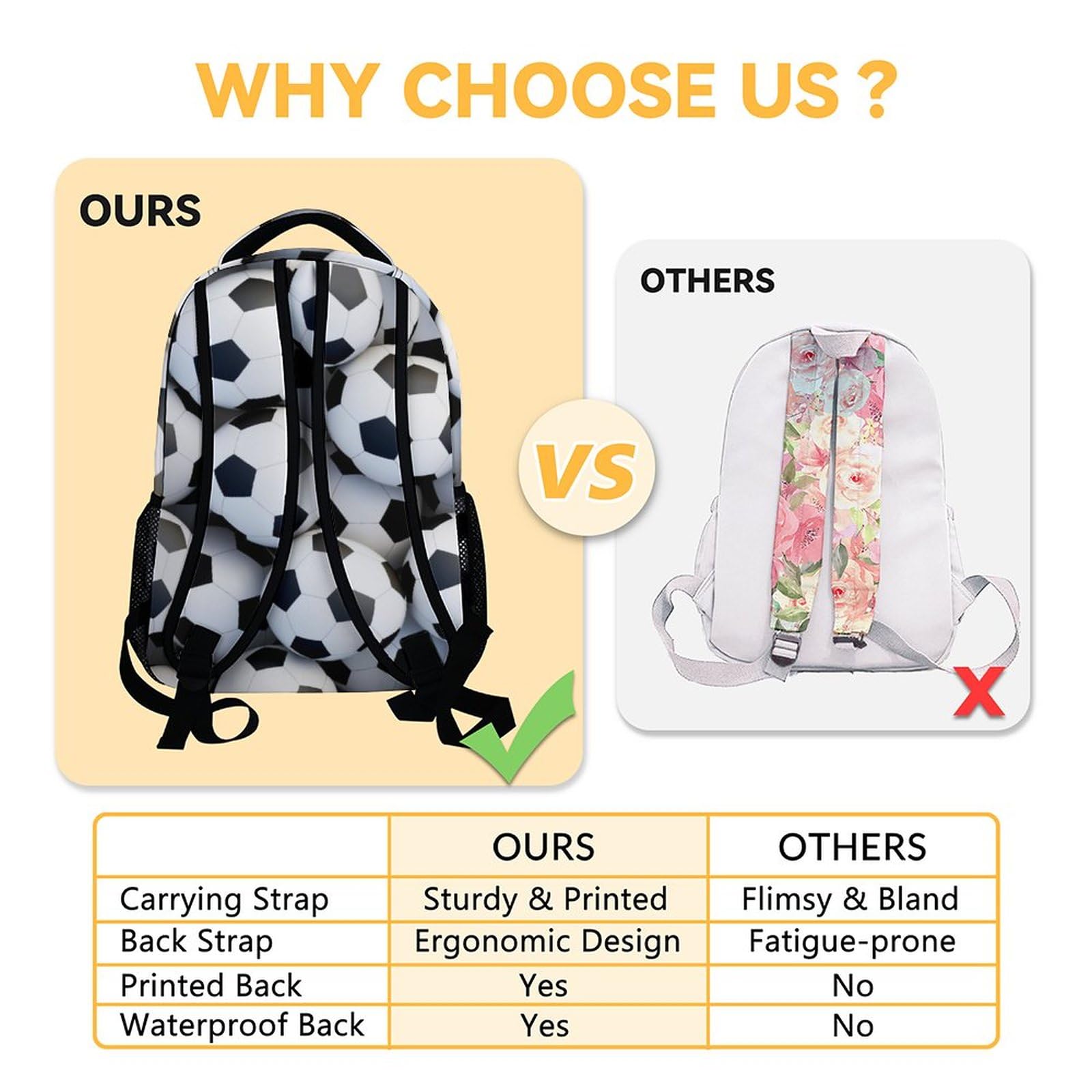 NICEFORNICE Soccer Backpacks Kids, 16 Inch Cute Backpack for School, White Lightweight Bookbag for Boys