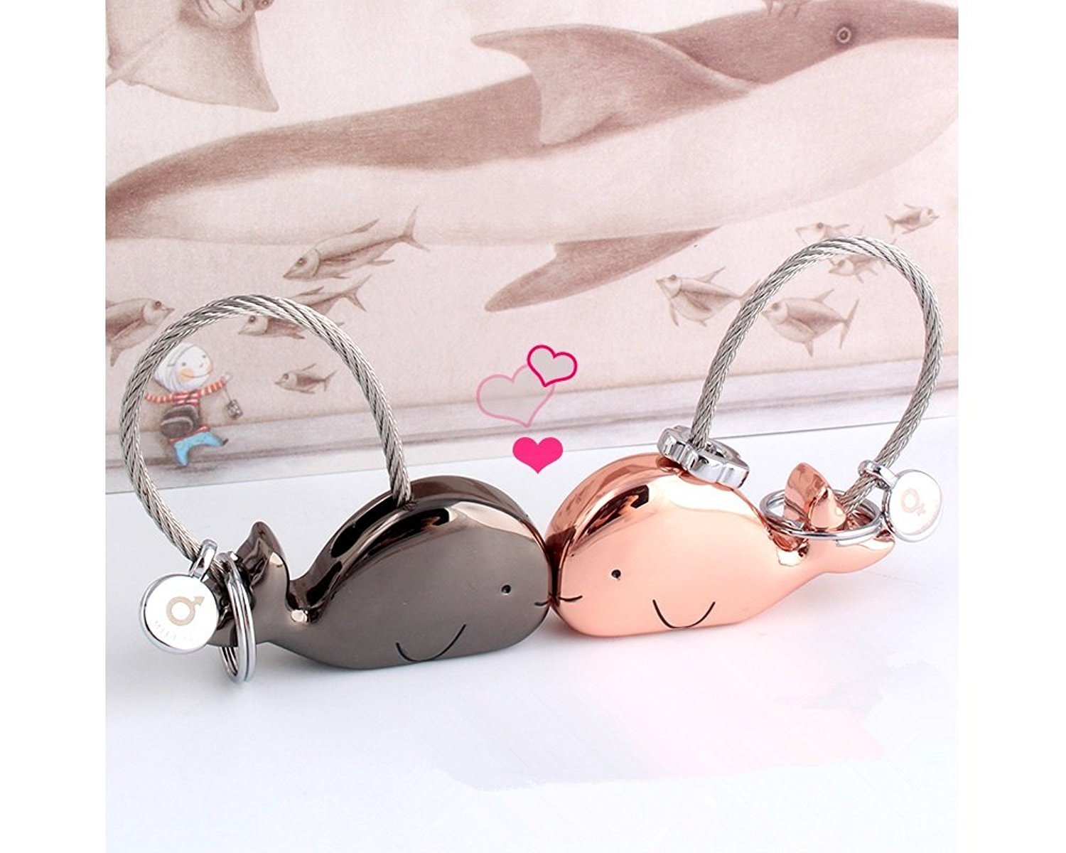 MILESI Sweet Kissing Whale Couples Keychains Birthday Present Valentineās Gift Anniversary for him and her