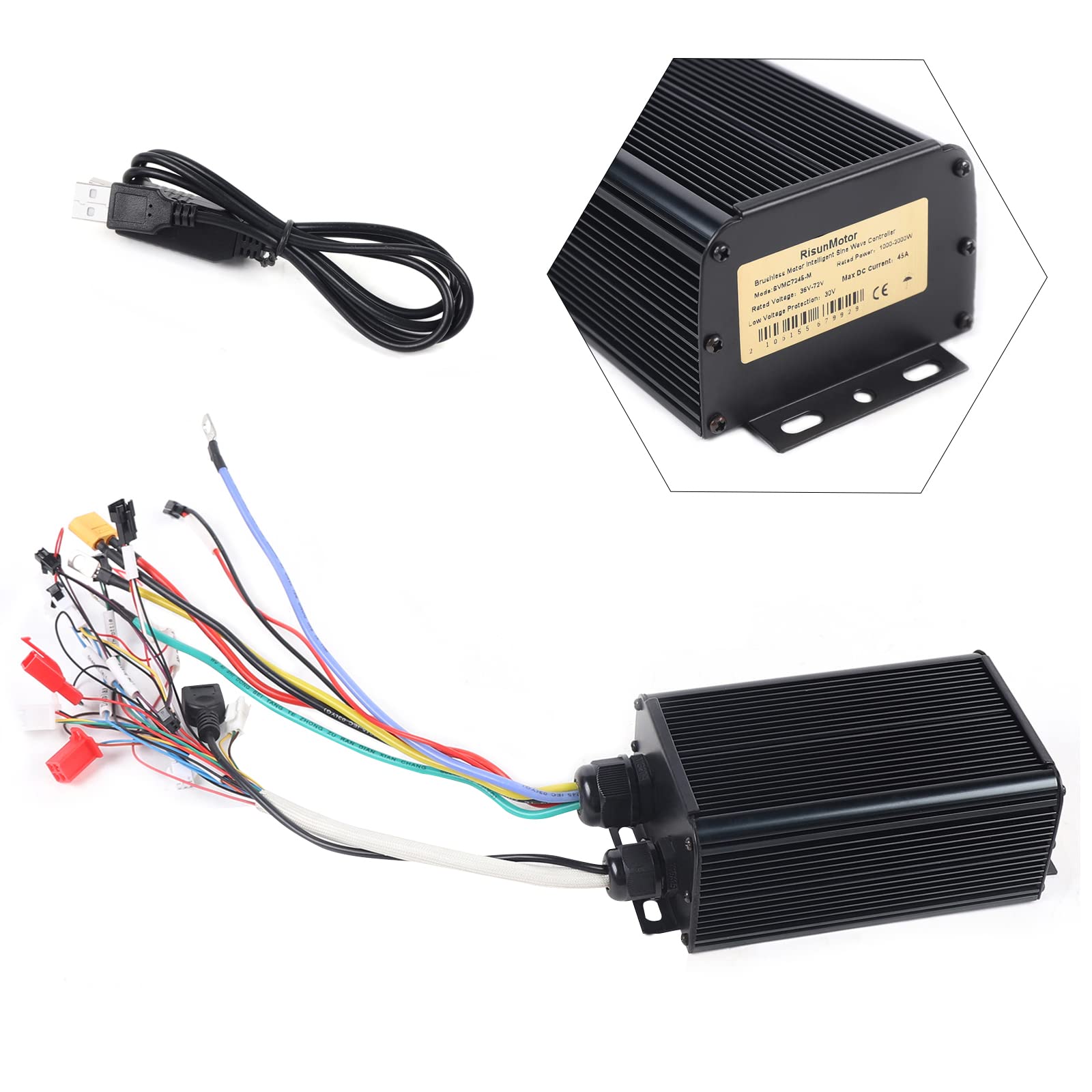ZAWAYINE E-Bike Electric Bicycle Sine Wave Sabvoton Controller 45A 36-72V 1000-2000W, Ebike Controller Kit