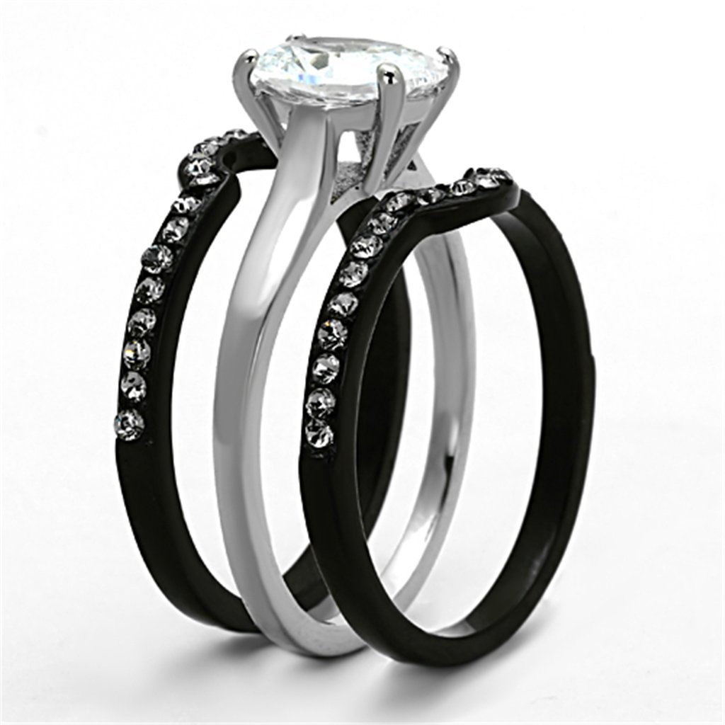 Marimor Jewelry His and Hers 4 Piece Black Stainless Steel Wedding Engagement Ring and Classic Band Set Women's Size 10 Men's 08mm Size 10