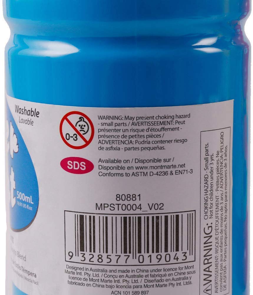 Mont Marte Tempera Paints Set for Kids (16.67oz/500ml), 12 Vibrant Colours for Arts, Crafts and Posters