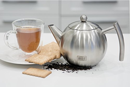 Stainless Steel Tea Pot With Removable teapot Infuser For Loose Leaf & Tea Bags - Dishwasher Safe & Heat Resistant - 1.5 Liter - By Venoly