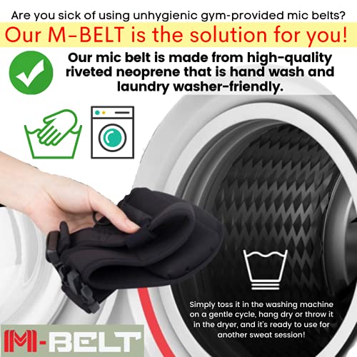 MBELT - Anti Dropping Mic Belt with Innovative Rubber Band Lock - Adjustable Microphone Transmitter Carrier Belt up to 36 inches - Mic Belts for Theatre I Fitness Instructor Classes I Coach