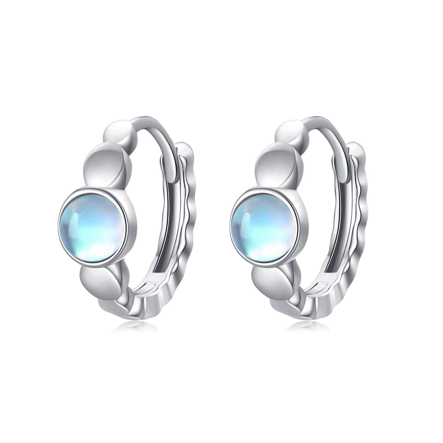 Moonstone Earrings 925 Sterling Silver 10mm Moonstone Hoop Earrings Minimalist Hypoallergenic Silver Huggie Earrings for Sensitive Ears Moonstone Jewelry Gift for Women