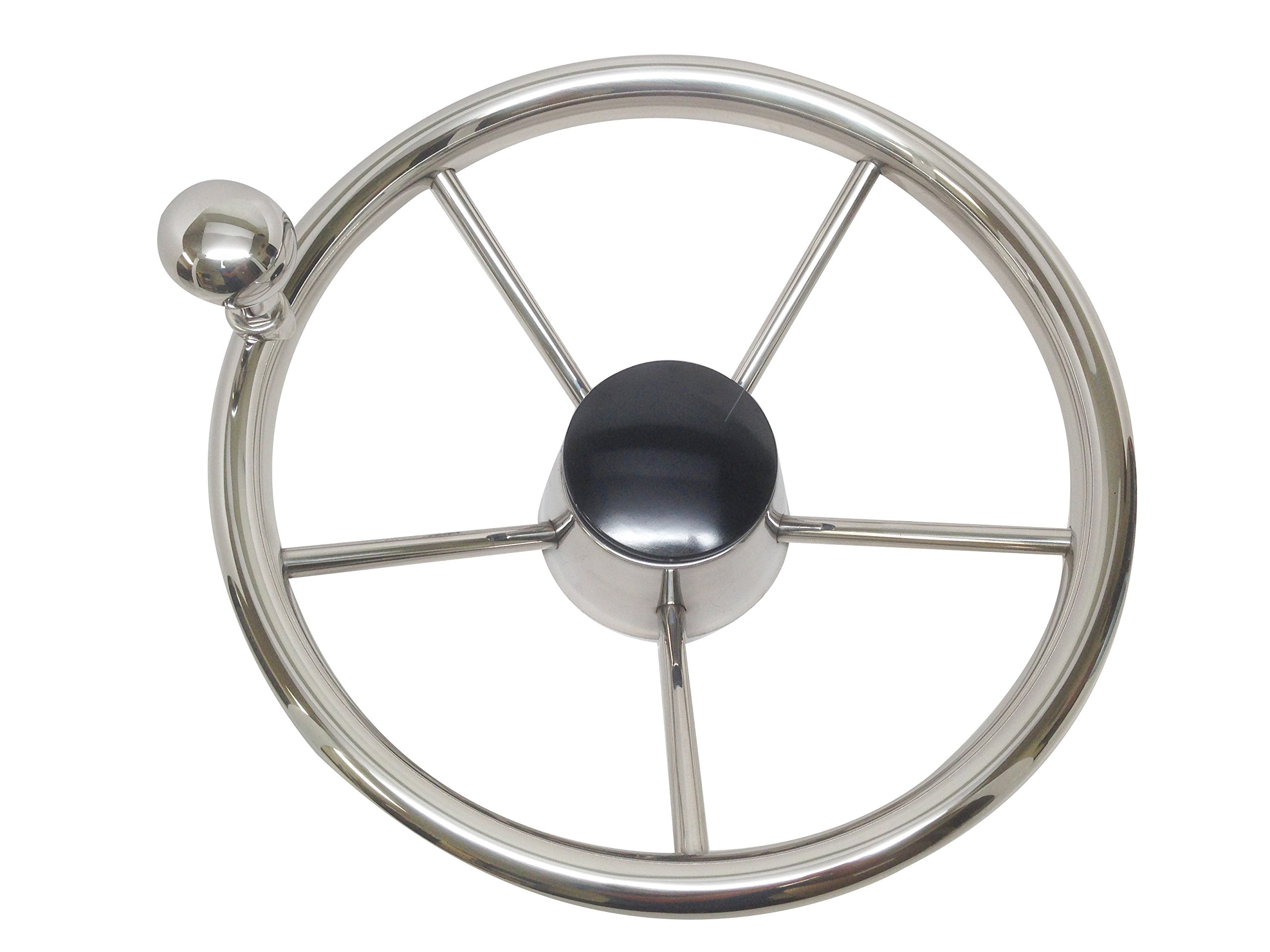 Marine Boat 5 Spoke Steering Wheel W/Turning KNOB 13 1/2" Dia Stainless Steel