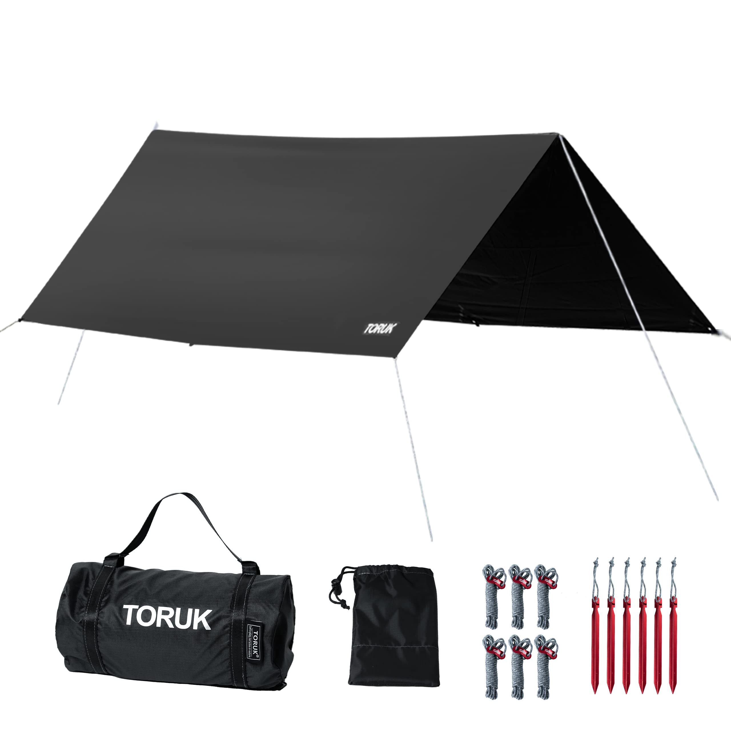 TORUK 10x10Ft Camping Tarp Waterproof | Portable Lightweight Hammock Tarp | Multifunctional Hammock Rain Fly for Camping Hiking Fishing Picnic (Black)