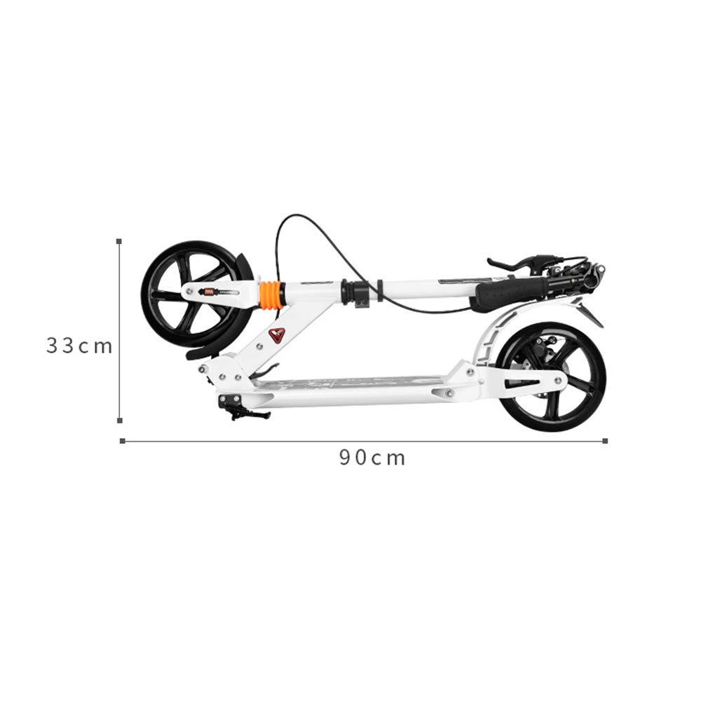 NAN Two-Wheeled Adult Scooter, Double Shock Absorber + Hand Brake Non-Electric Folding Scooter (Color : White)