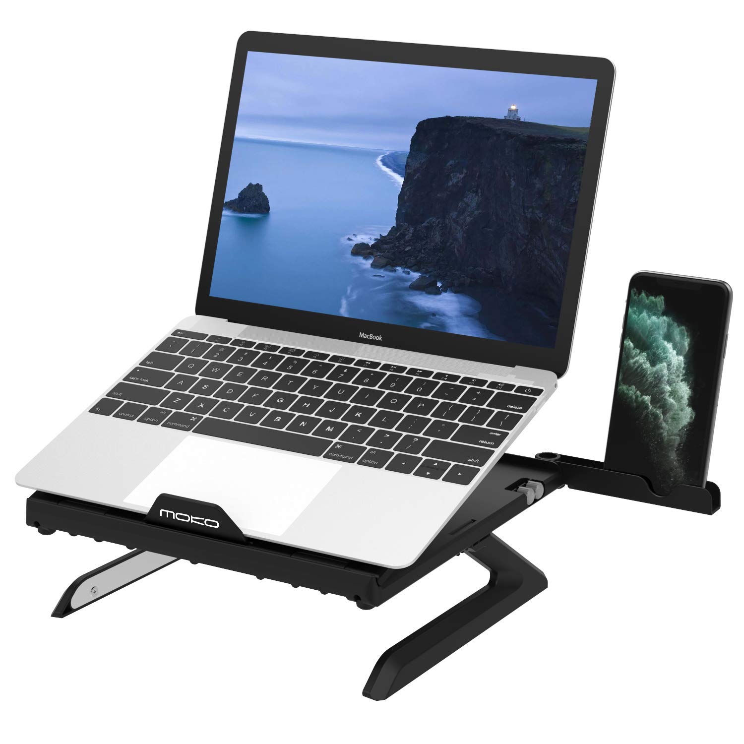 MoKo Laptop Stand, Multi-Angle Adjustable Laptop Holder for Desk Foldable Computer PC Riser Anti-Slip Mount for 2021 MacBook Pro 14", MacBook Pro Air, Surface Laptop, Notebook (10-15 Inch), Black