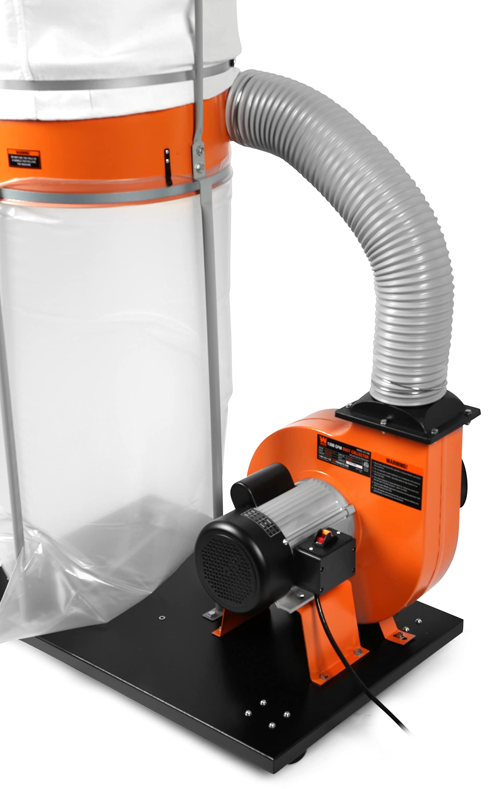 WEN DC1300 1,300 CFM 14-Amp 5-Micron Woodworking Dust Collector with 50-Gallon Collection Bag and Mobile Base , Black
