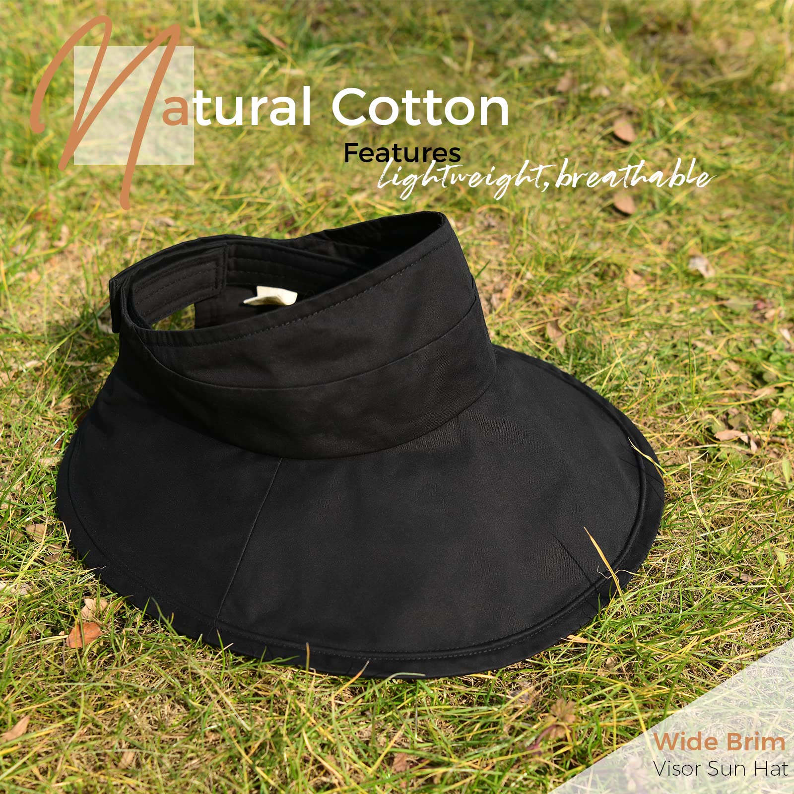 Sun Visors for Women Summer Beach Sun hat Womens Wide Brim Visor Packable UPF 50+ Sun Protection Hats Black