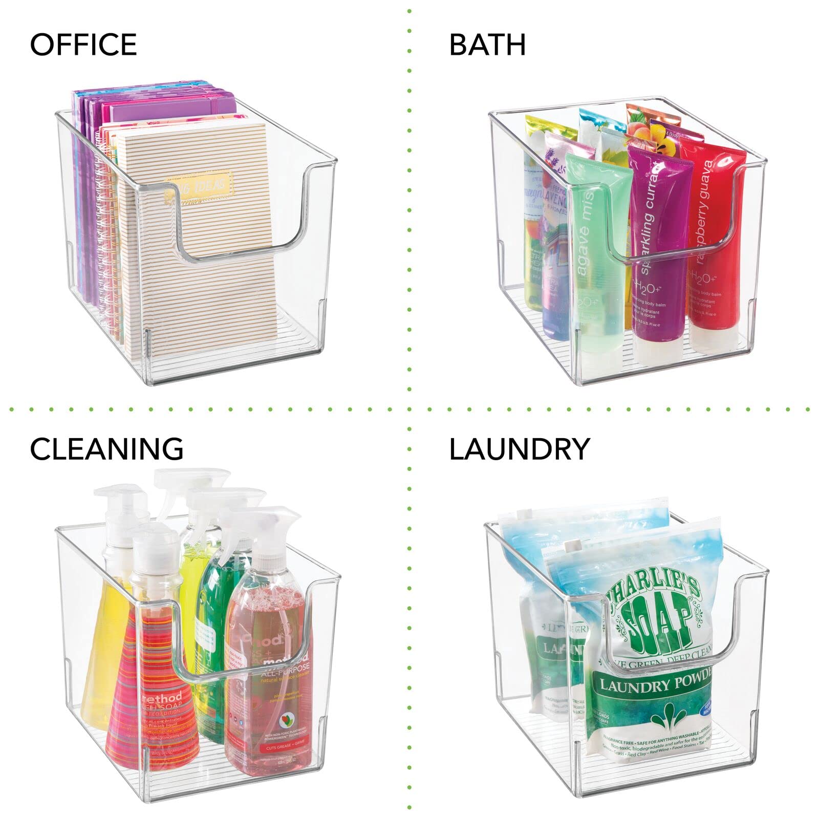 mDesign Modern Plastic Open Front Dip Storage Organizer Bin Basket for Closet Organization - Shelf, Cubby, Cabinet, and Cupboard Organizing Decor - Ligne Collection - 6 Pack - Clear