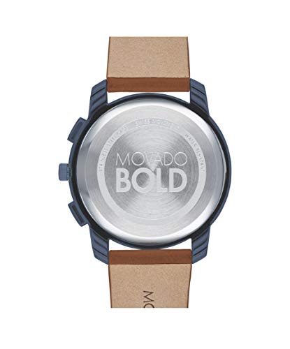 Movado Bold Thin Men's Swiss Qtz Chrono Stainless Steel and Leather Strap Casual Watch, Color: Cognac (Model: 3600630)