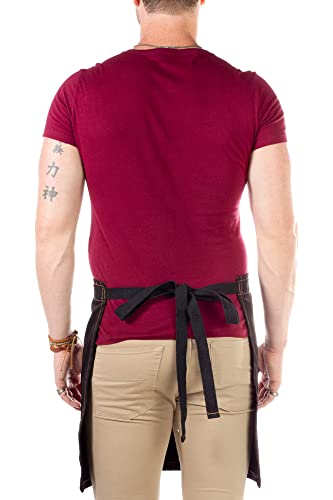 Under NY Sky Half Deep Black Apron with Durable Twill β Bistro Apron, Waist Apron adjustable for Men and Women β Professional Barista, Bartender, Mixologist, Florist, Server Aprons