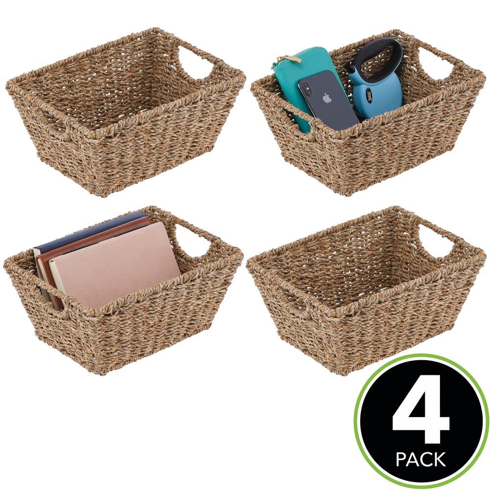 mDesign Natural Woven Seagrass Nesting Closet Storage Organizer Basket Bin for Kitchen Cabinets, Pantry, Bathroom, Laundry Room, Closets, Garage - 4 Pack - Natural/Tan