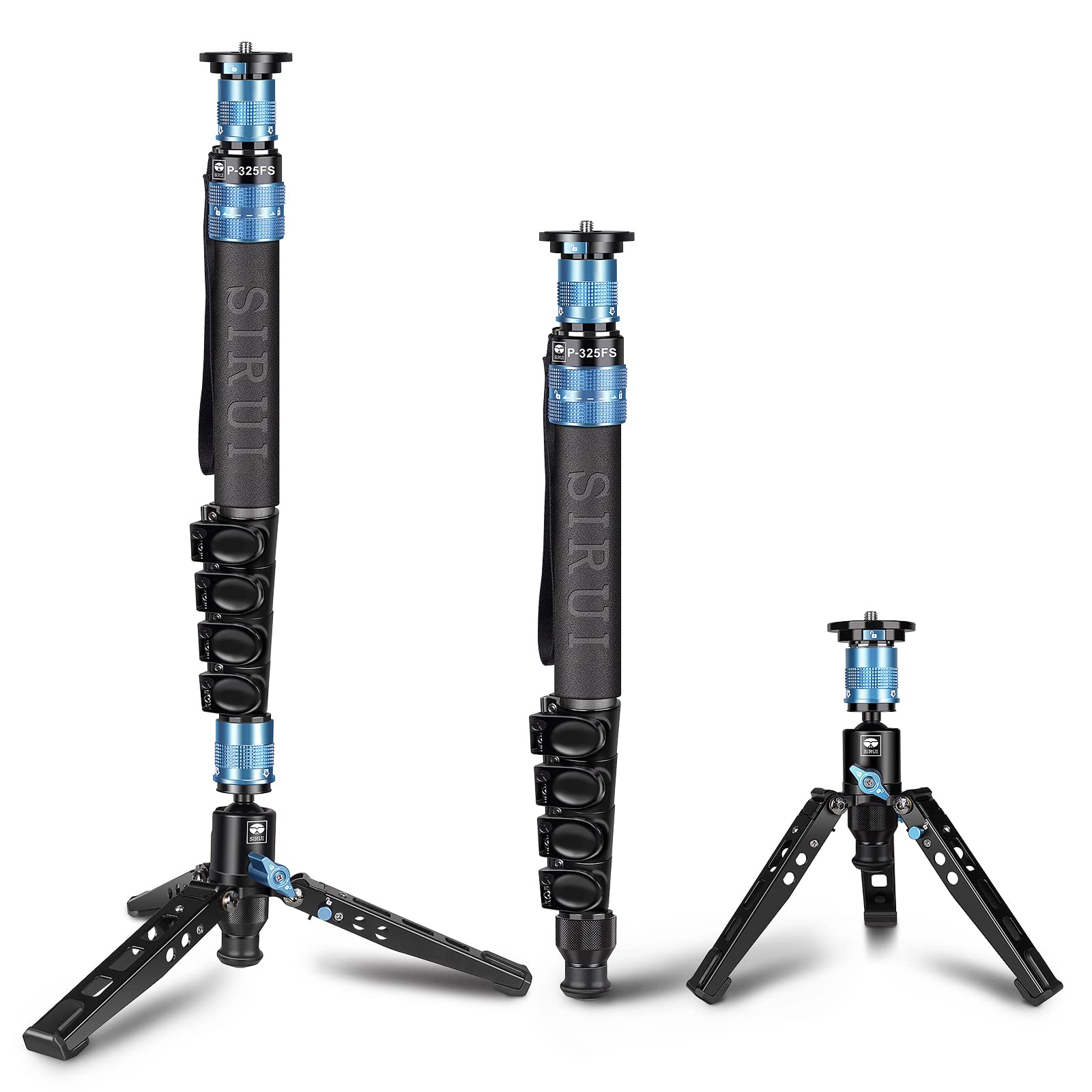 SIRUI P-325FS Monopod with Feet, 55" Carbon Fiber Monopod for Cameras, Professional Lightweight Travel Monopod, Max Load 22lbs, 360° Panorama, 5-Section, Quick Release Plate