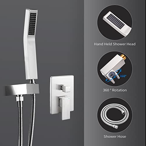 Shower Faucet Set,Rain Shower System with 10 Inch Shower Head and Handheld Wall Mounted,High Pressure Rainfall Shower Faucet Fixture Combo Set,Shower Faucet Set with Valve and trim, Brushed Nickel