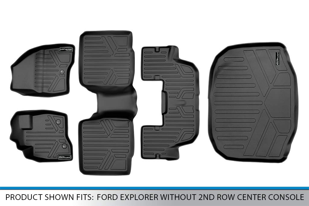 MAXLINER All Weather Custom Fit 3 Row & Cargo Liner Behind The 3rd Row Black Floor Mat Liner Set Compatible with 2017-2019 Ford Explorer (Only Fits without a Center Console on The 2nd row)