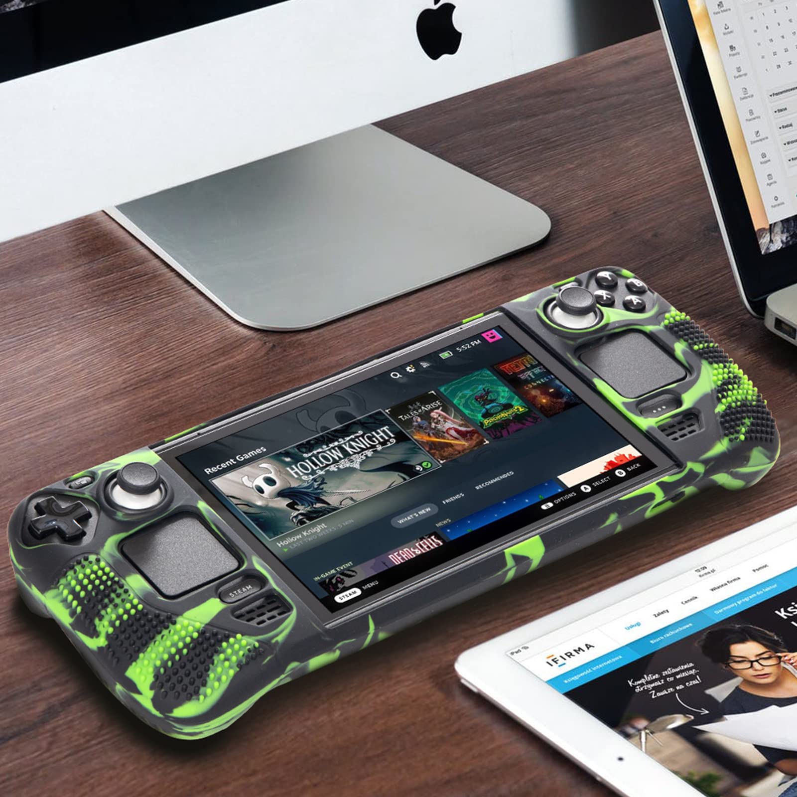 Steam Deck Camouflage Blue Silicone Cover - Full Body Protective Case, Enhanced Grip & Comfort, Cooling Vents Accessible, Ideal for Gaming - Blue