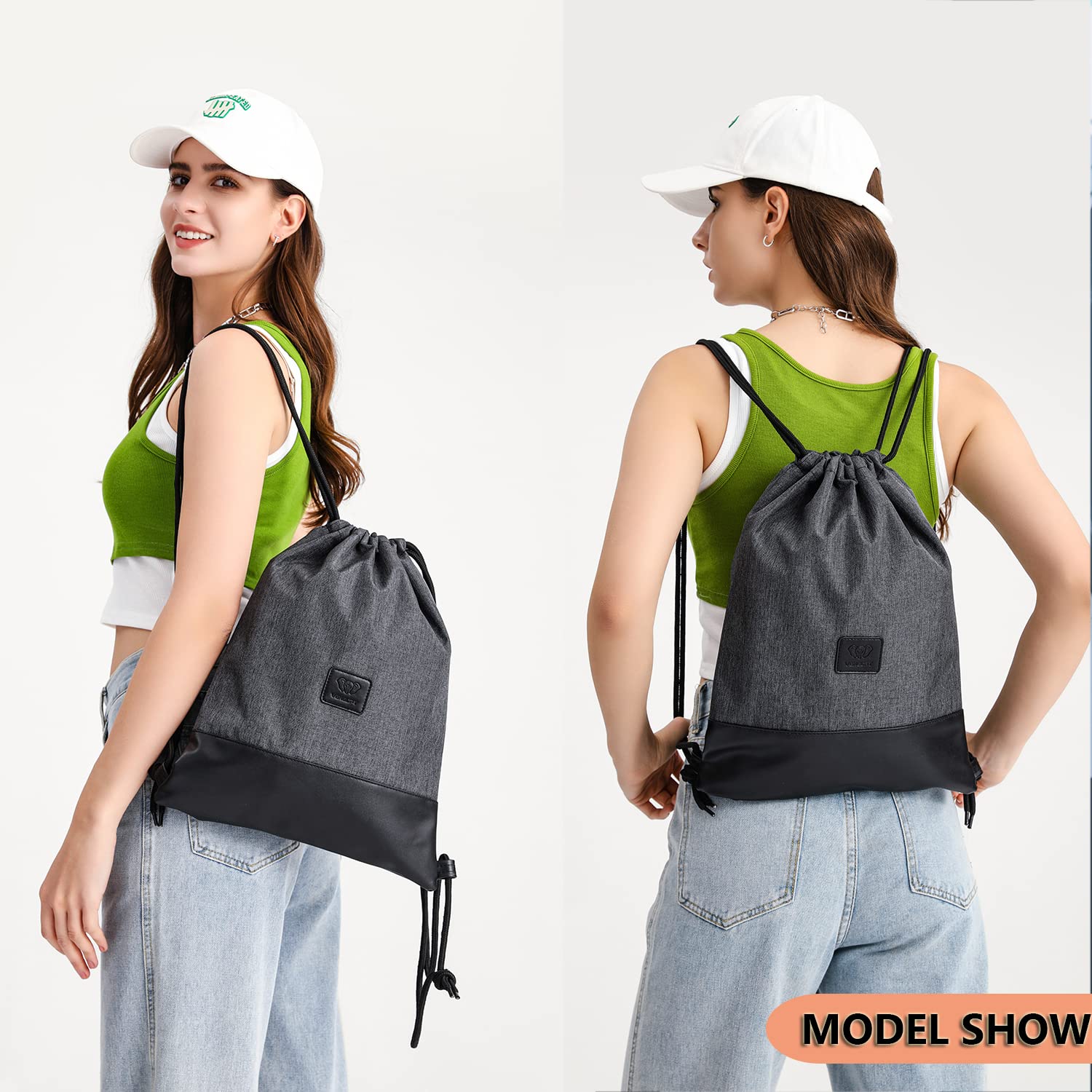 SunForMorning Drawstring Backpack Gym Sports String Bag Sackpack, Black