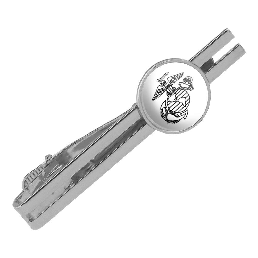 Marines USMC Black White Logo Licensed Round Tie Bar Clip Clasp Tack Silver