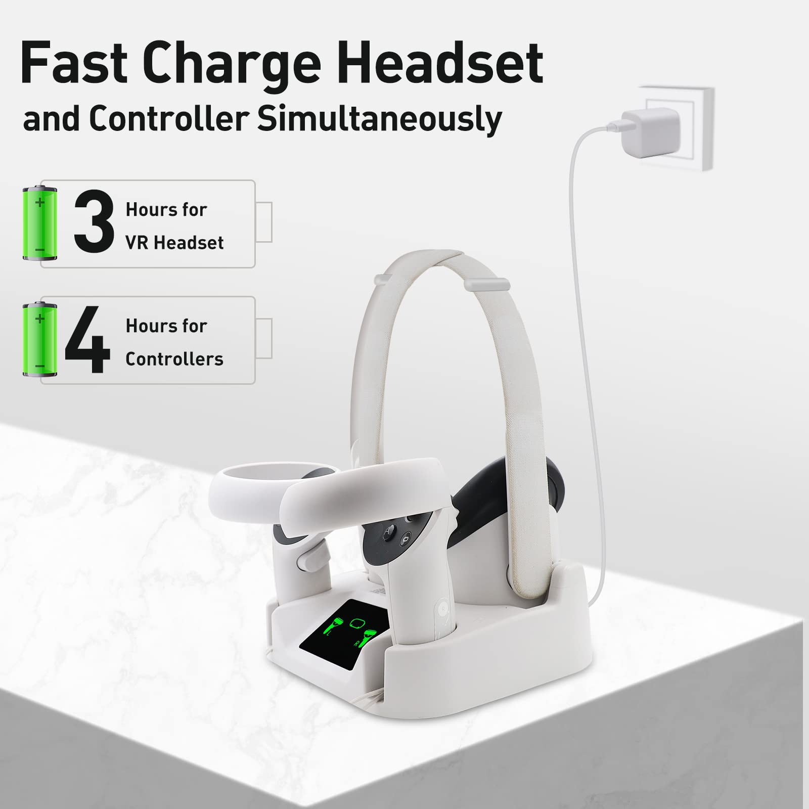 VR Charging Station for Oculus Quest 2/Meta Quest 2,Ysokk Magnetic Charging Dock with 2 Rechargeable Batteries/USB-C Charger and Cable