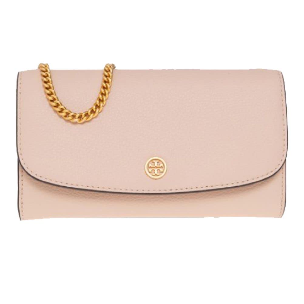 Tory Burch Women's Pink Pebbled Leather Robinson Wallet on a Chain