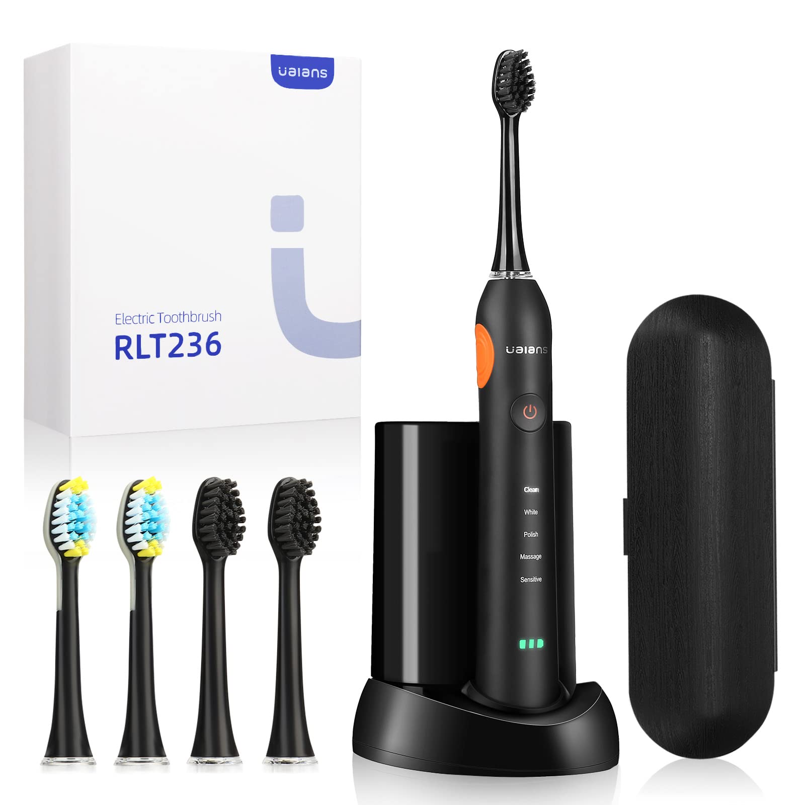 Ualans Electric Toothbrush for Adults, Sonic Toothbrush with 2 Mins 5 Modes Smart Timer, 48000VPM Toothbrush, Travel Case, Automatic Toothbrush Heads Cleaning, Fast Wireless Charge for 60 Days