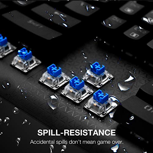 Mechanical Keyboard, E-YOOSO K600 LED Rainbow Backlit Mechanical Gaming Keyboard 104 Key Gamers Keyboard PC Computer USB Wired Gaming Keyboard Blue Switches (Black)