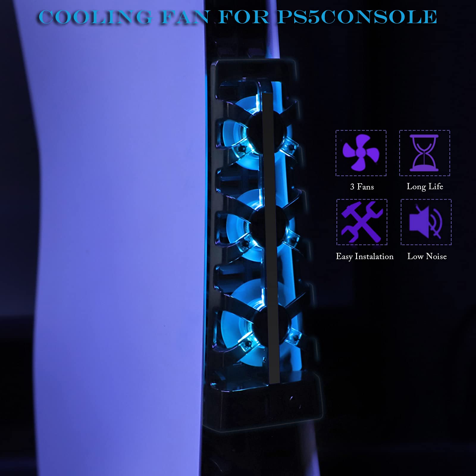 PS5 Stand Cooling Fan for PS5 Digital & Dics Version, Megadream USB External Cooler Fan Game Console Mini Cooling System for Playstation 5, 3 High-Speed USB Fans | External USB Charger Port