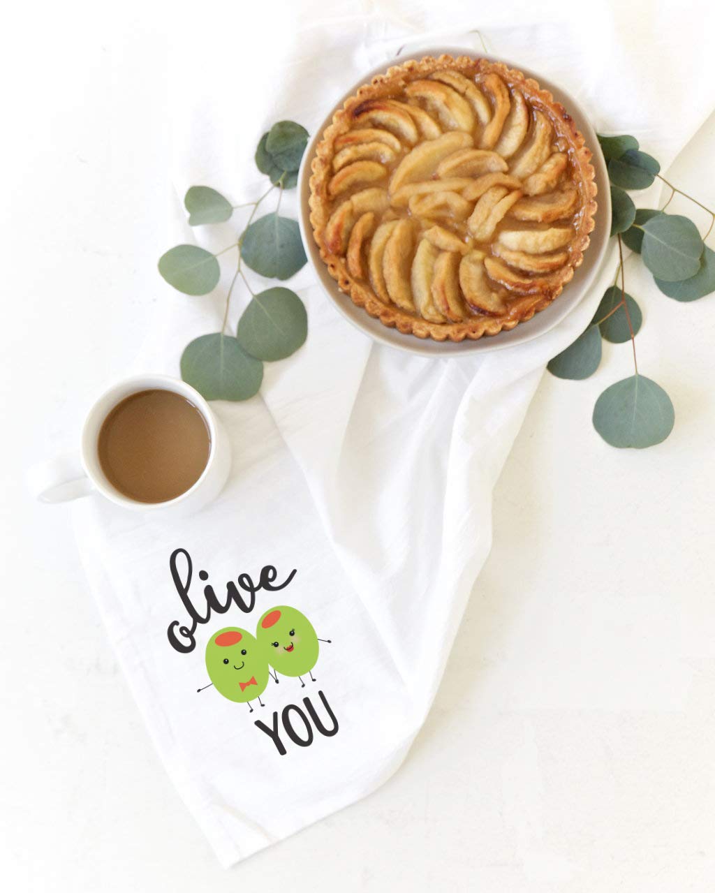 The Cotton & Canvas Co. Olive You Soft and Absorbent Kitchen Tea Towel, Flour Sack Towel and Dish Cloth
