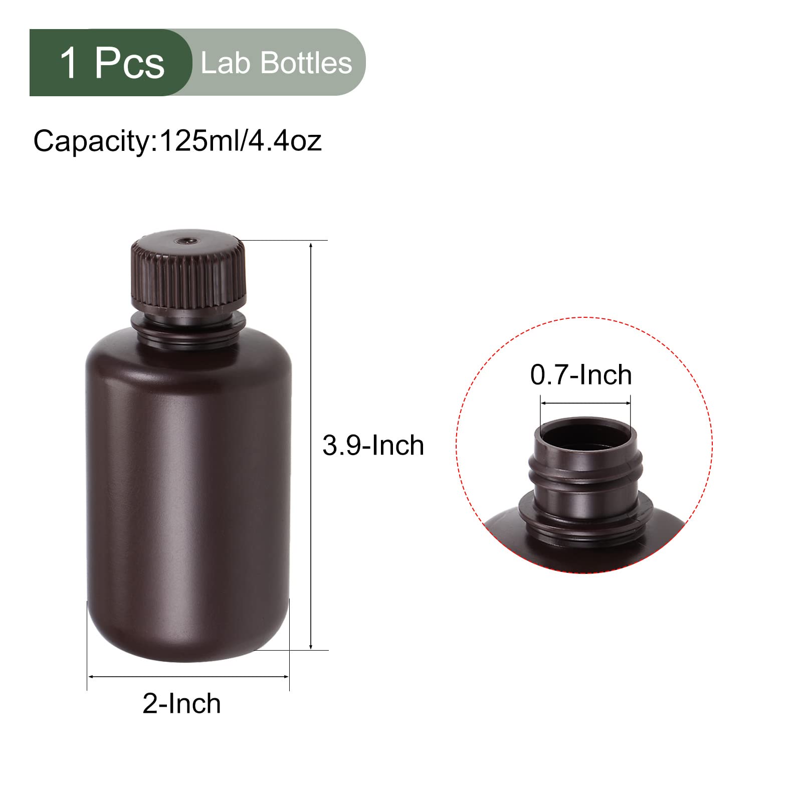 YOKIVE 1 Pcs Lab Chemical Bottle, Plastic Containers with Small Mouth | Reagent Sample Sealing, Great for Laboratory, Store, Factory (Brown, 125-ML)