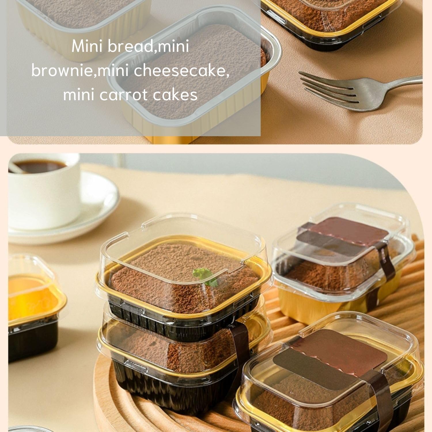 Mini Cake Pans With Lids (10oz,40 Pack) Aluminum Foil Square Cupcake Liners Brownie Baking Cups,Disposable 4βx4β Large Cupcake Pan,Jumbo Muffin Tin Ramekins Holders