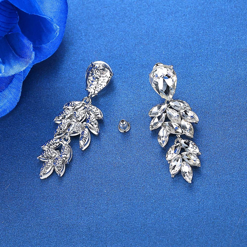 mecresh Silver Transparent Cute Crystal Leaf Filigree Cluster Chandelier Drop Dangle Earrings Jewelry for Women's Day 2022 Fashion Jewelry