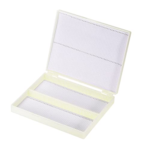 YOKIVE Slide Storage Box, Plastic Microscope Glass Holder | 100 Slots Fit 75 x 25mm Slides, Great for Laboratory, White