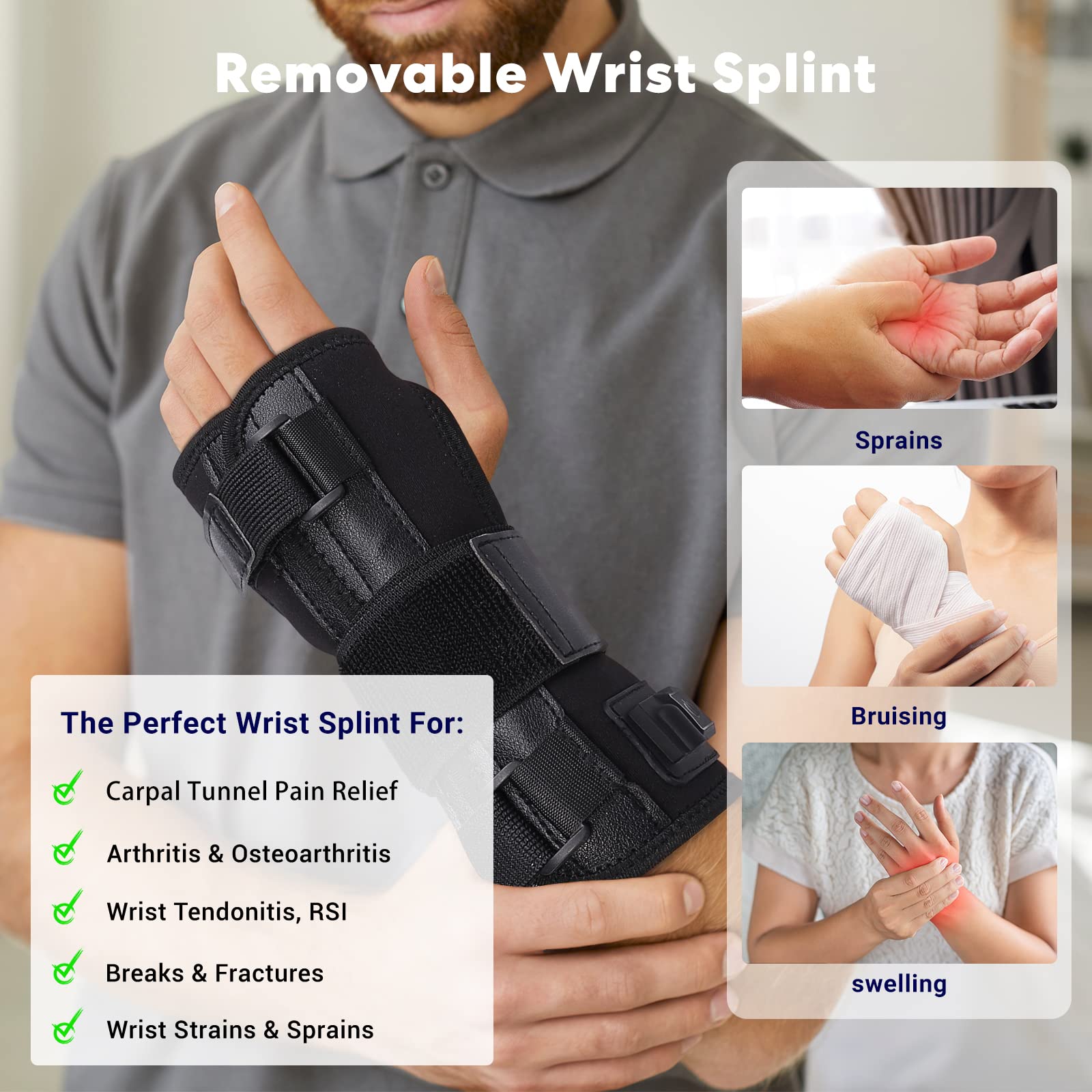 Wrist Electric Heating Pad for Carpal Tunnel Relief, Adjustable Wrist Support Brace with Splints, Wrist Brace for Right & Left Hand, Heated Wrap for Injuries, Arthritis, Wrist Pain, Sprain-Small
